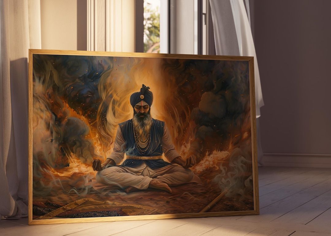 Sikh Warrior | Pre-framed Matte Poster | Sikh Oil Painting Sikh Wall ...