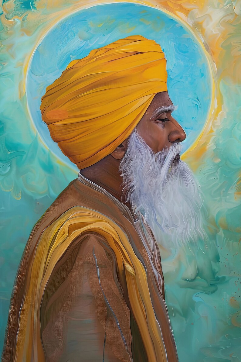 Guru Nanak Print Poster Sikh Wallpaper Vibrant Oil Painting Sikh Wall ...
