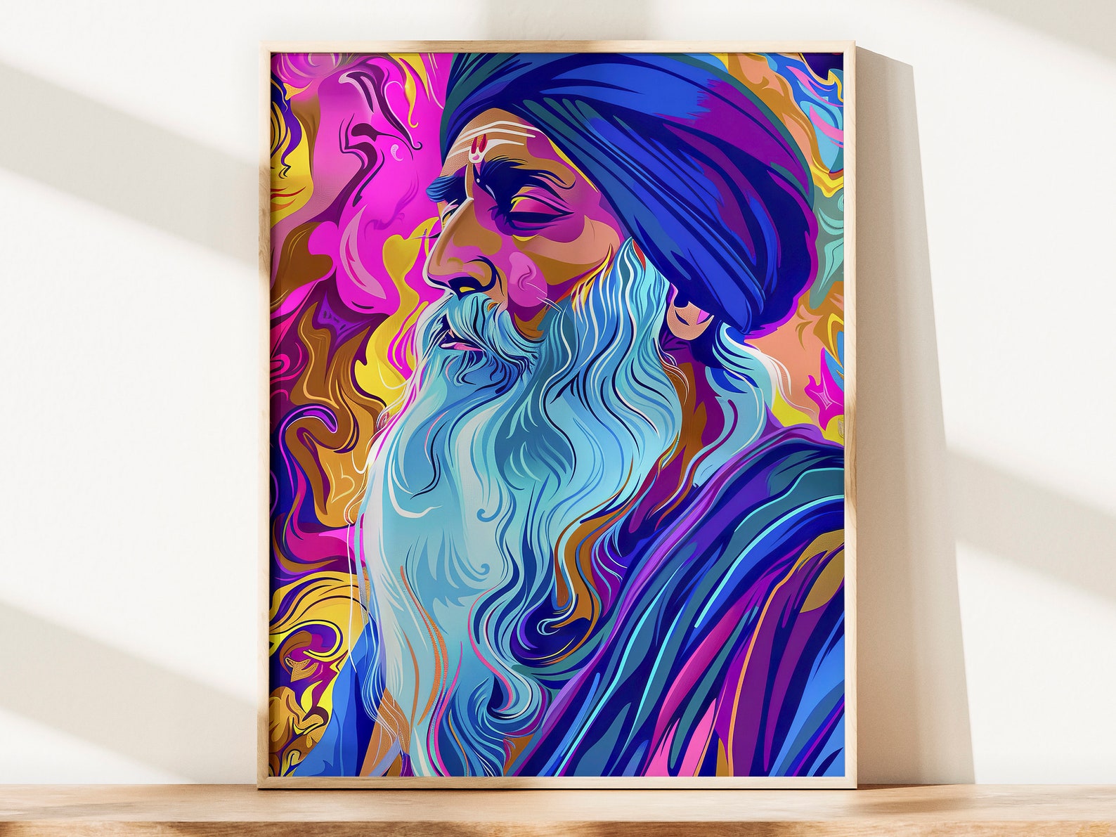 Guru Nanak Print Poster Sikh Wallpaper Vibrant Oil Painting Sikh Wall ...