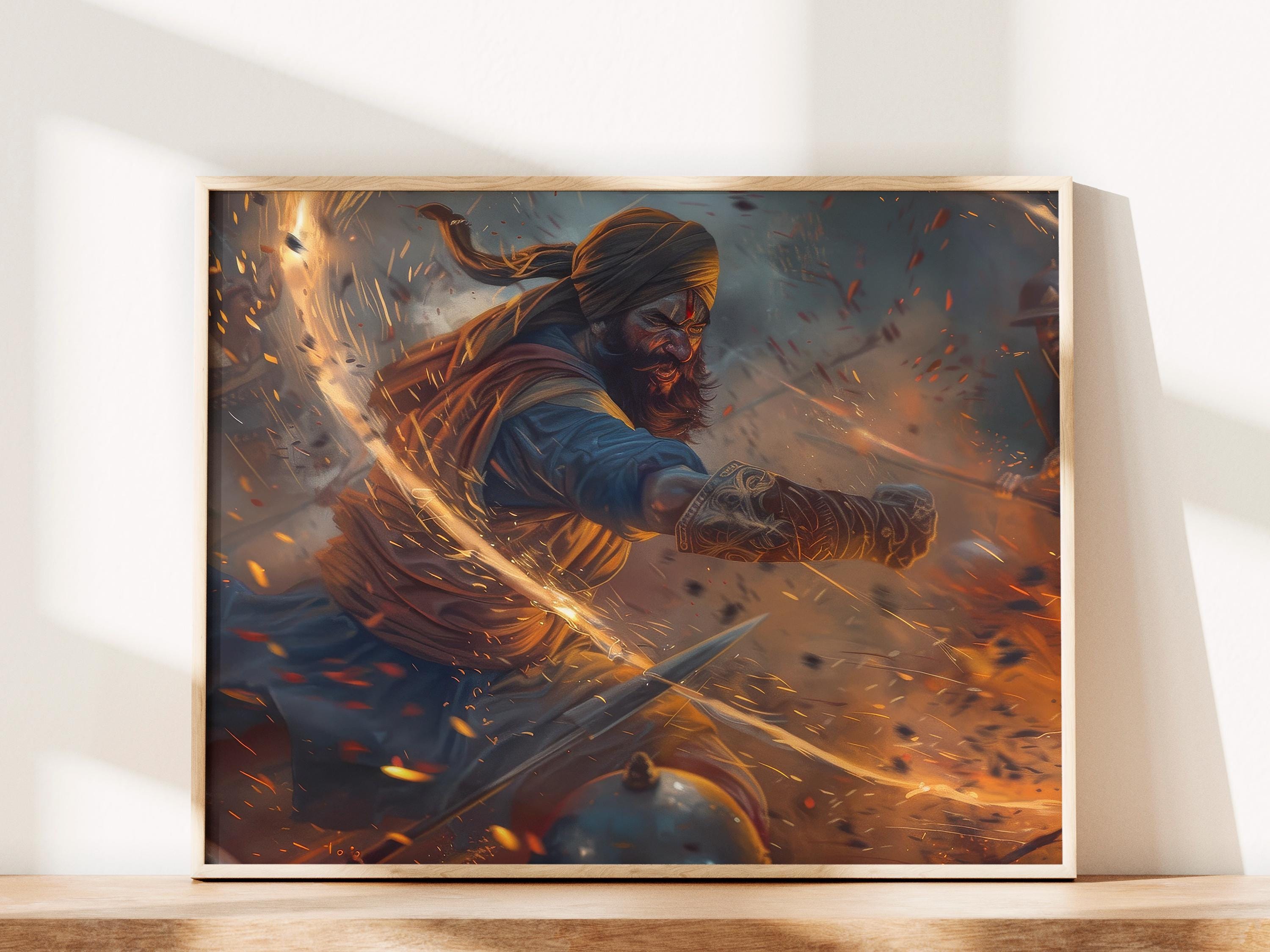 Sikh Warrior | Pre-framed Matte Poster | Sikh Oil Painting Sikh Wall ...