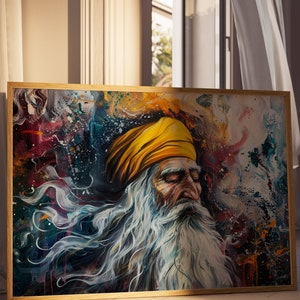 Abstract Guru Sikh Oil Painting Digital Print Sikh Wall Art Religious ...
