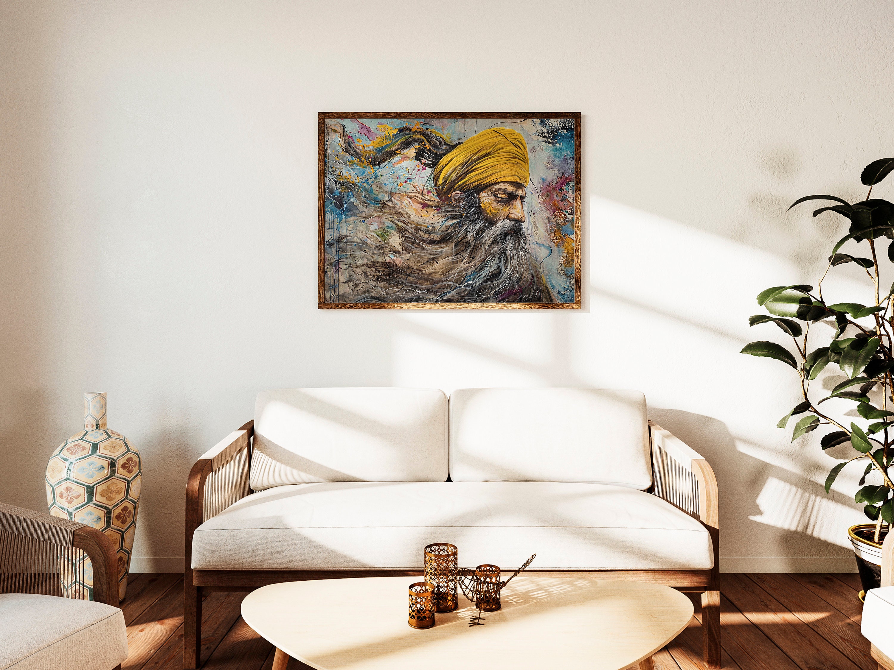 Abstract Guru Sikh Oil Painting Digital Print Sikh Wall Art Religious ...