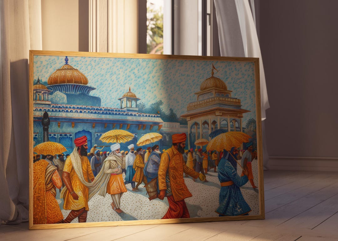 Walking With Reverence Poster Gurudwara Oil Painting Sikh Art Golden ...