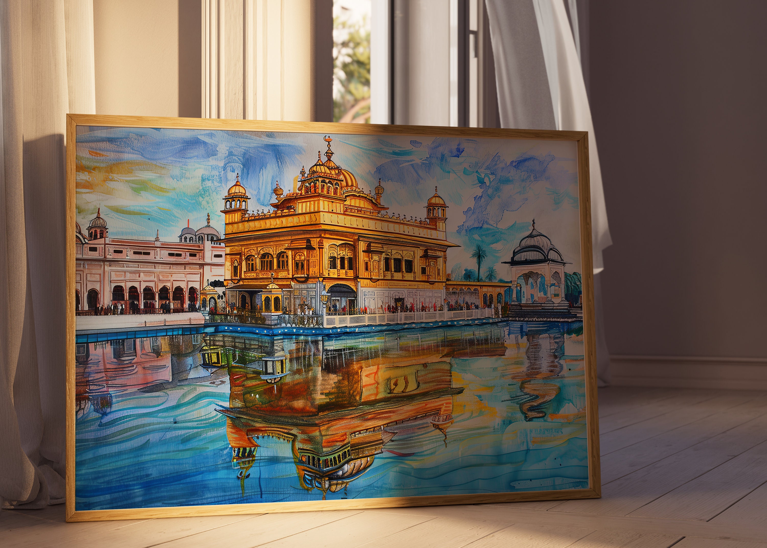 Harmandir Sahib Illustration Gurudwara Oil Painting Sikh Art Golden ...