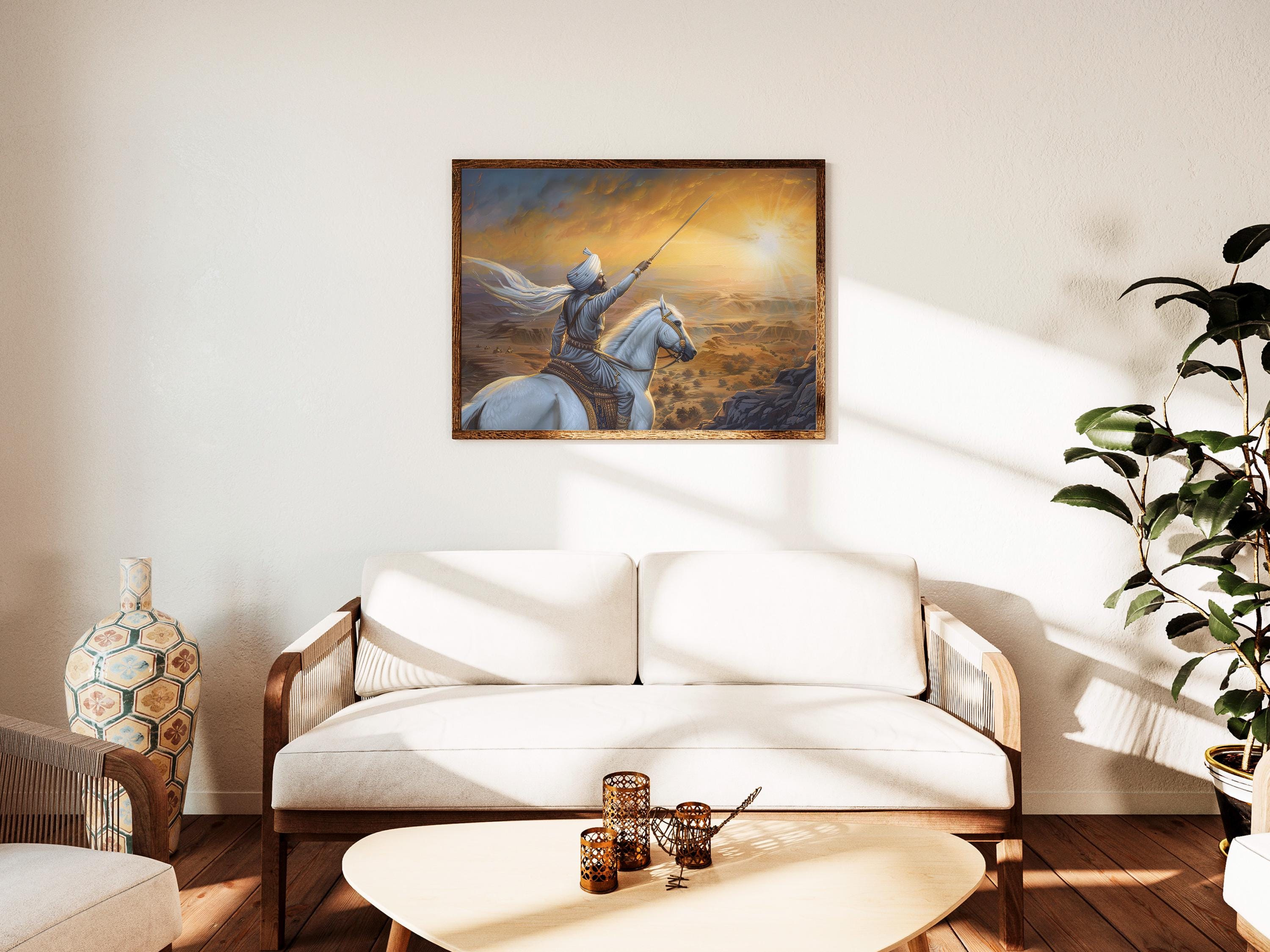 Sikh Warrior | Pre-framed Matte Poster | Sikh Oil Painting Sikh Wall ...