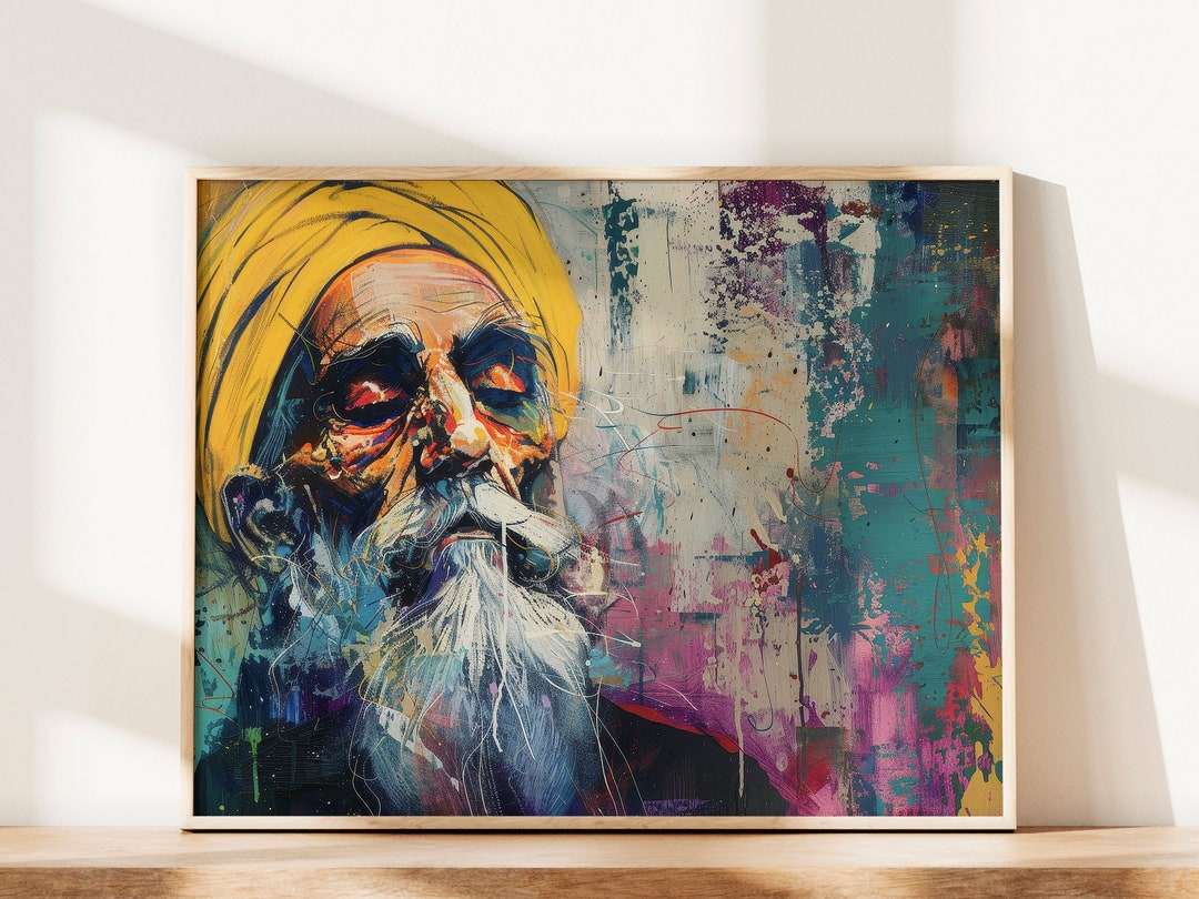 Abstract Sikh Guru Print Poster Sikh Wallpaper Oil Painting Sikh Wall ...