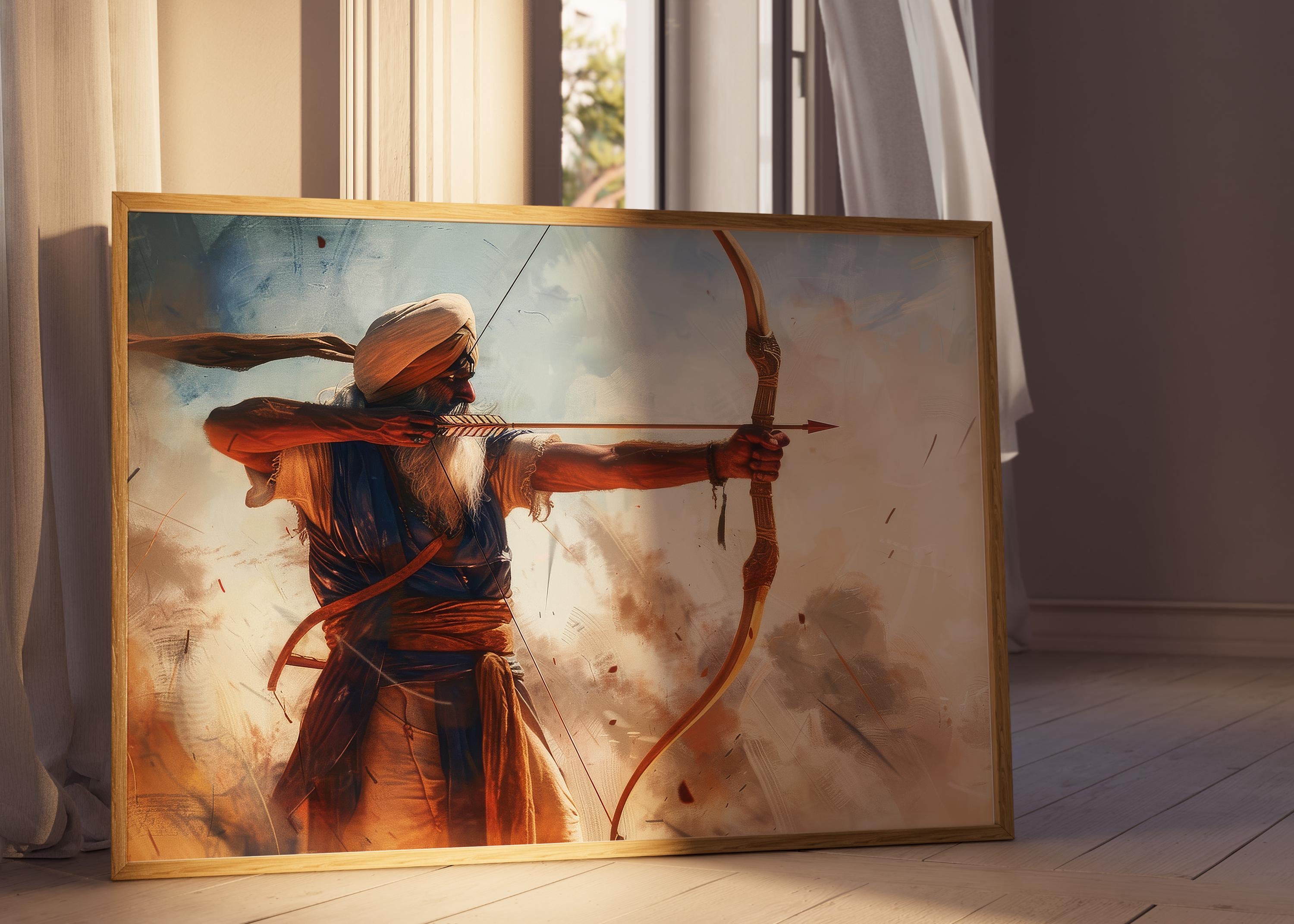 Sikh Warrior | Pre-framed Matte Poster | Sikh Oil Painting Sikh Wall ...