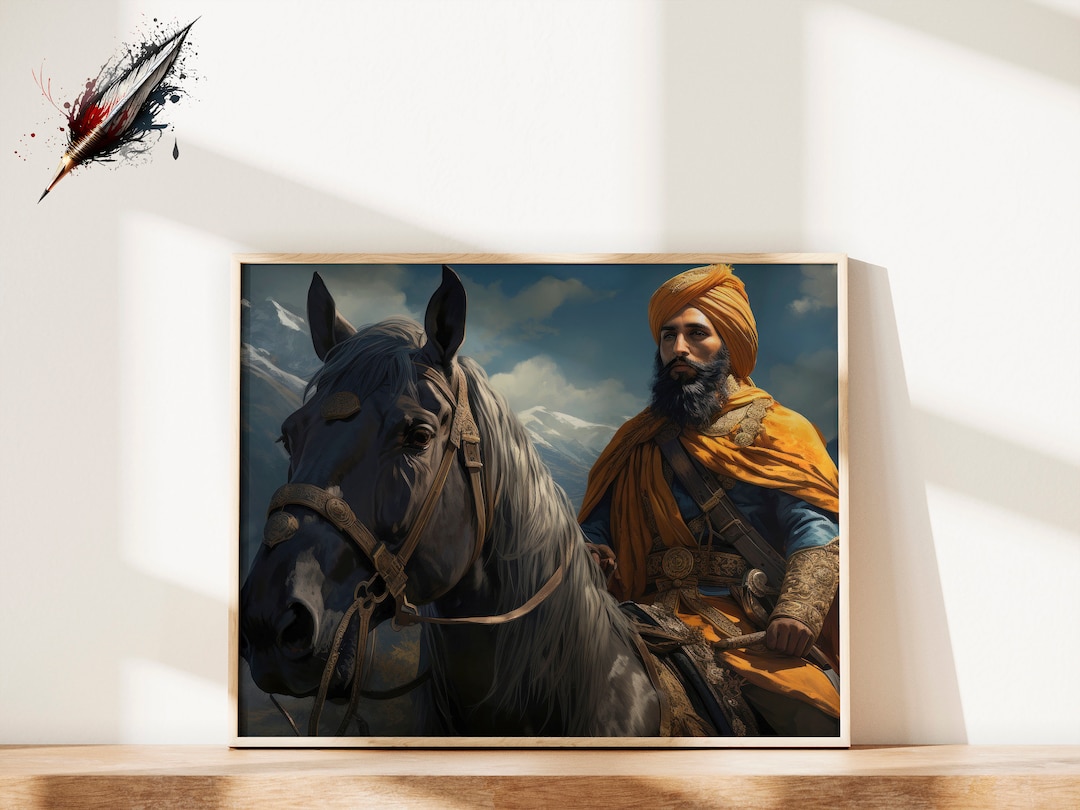 Dynamic Equine: Sikh Hero in Action - Sikh Art Digital Wall Art ...