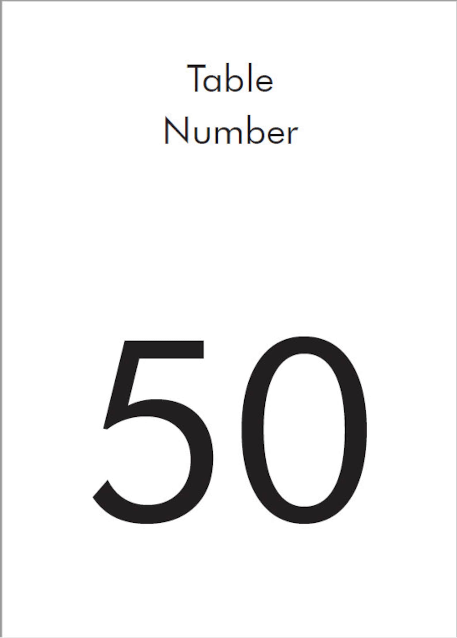 Basic Printable Table Number Design 1-50 for Weddings and Functions ...