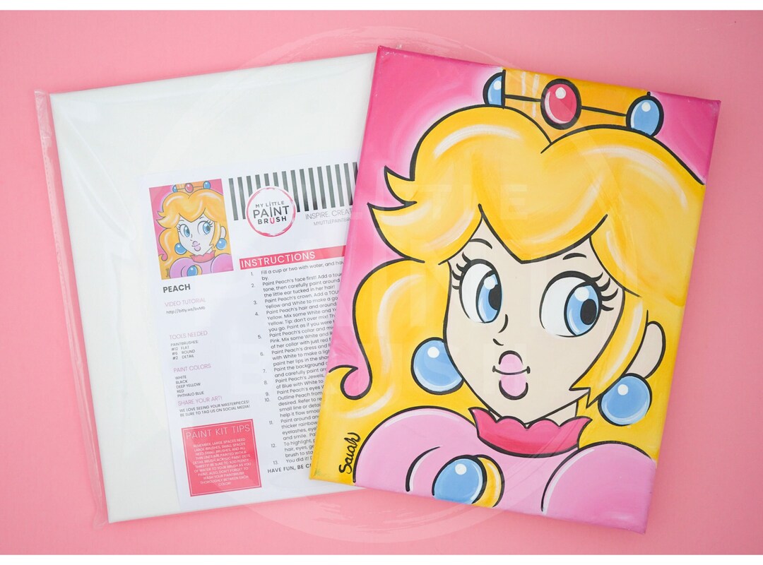 Princess Peach Canvas Paint Kit | Kids' Mario Party Activity - Etsy