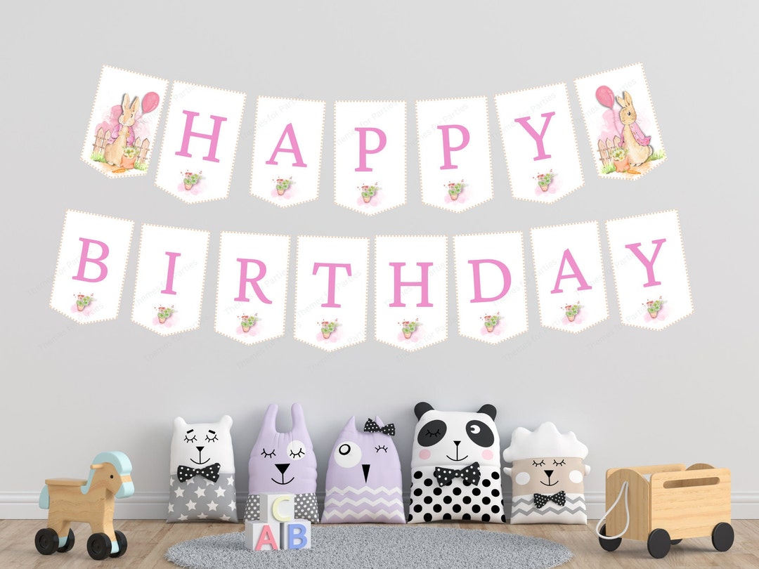 Pink Peter Rabbit Birthday Theme, Girl Birthday Banner, Flopsy, Mopsy ...