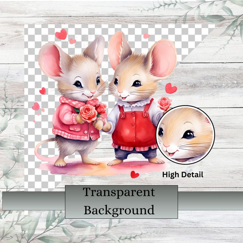 Cute Mice Valentine Clipart Hearts PNG Sublimation Scrapbooking Digital ...