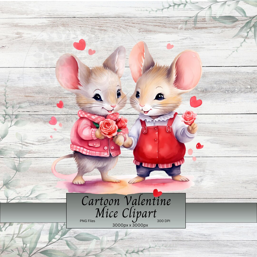 Cute Mice Valentine Clipart Hearts PNG Sublimation Scrapbooking Digital ...
