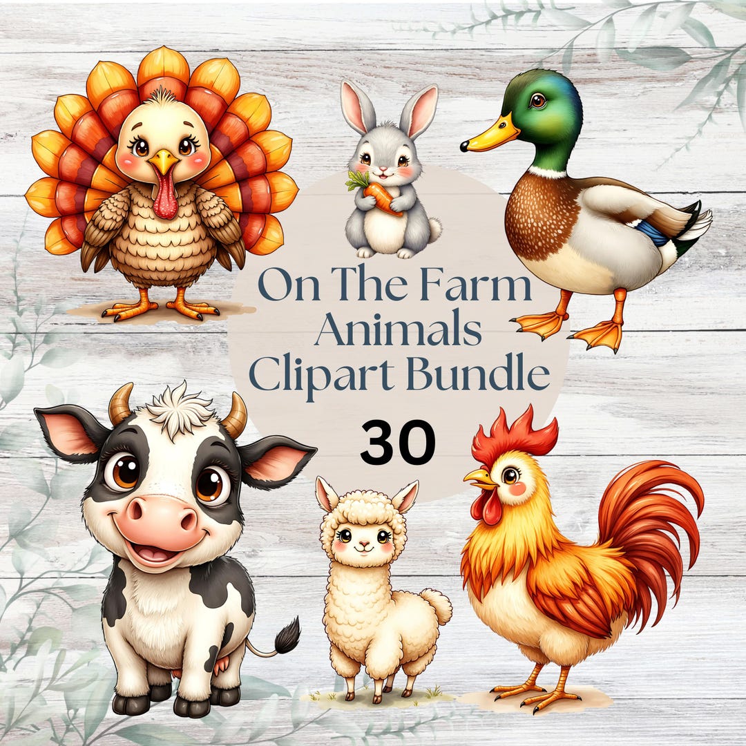 On the Farm Animals Clipart Bundle 30 Cute Farm Animal Pngs Digital ...
