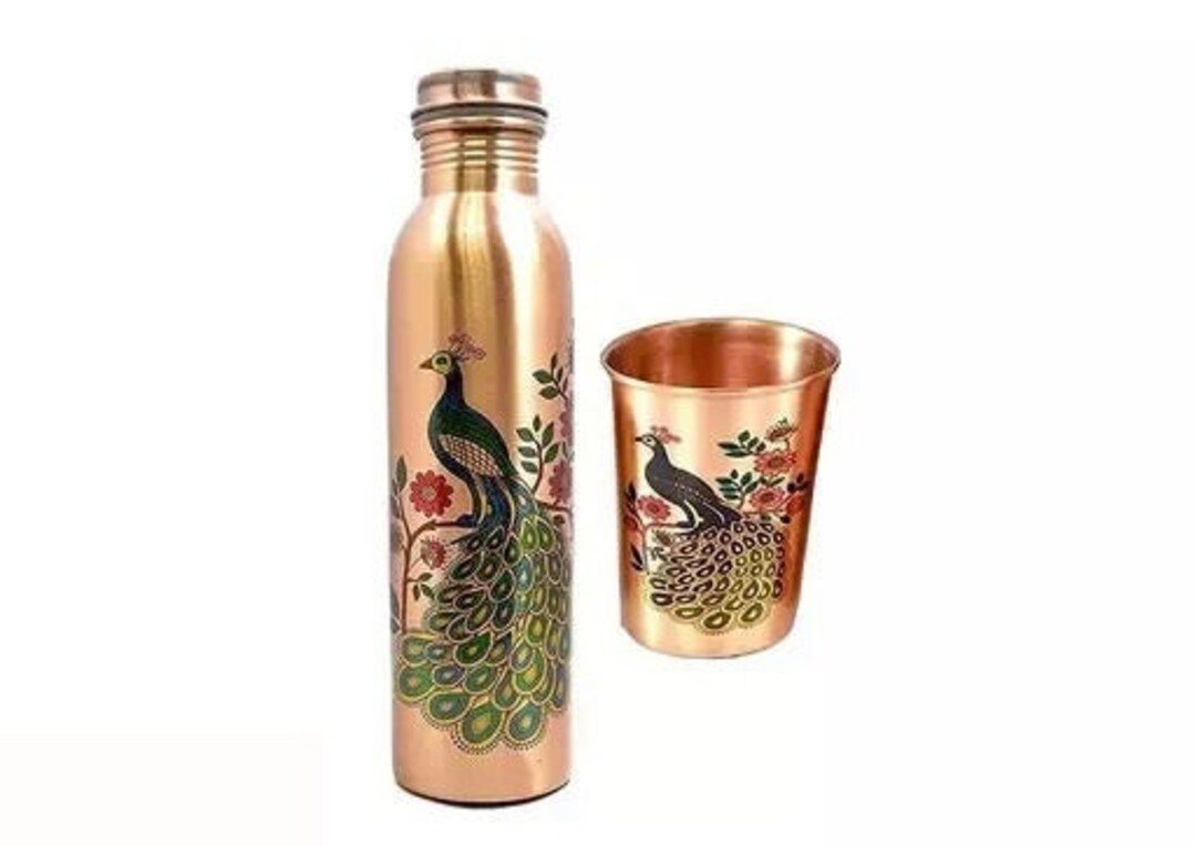 Peacock Printed Copper Bottle Eco-friendly Copper Bottle Water Health ...