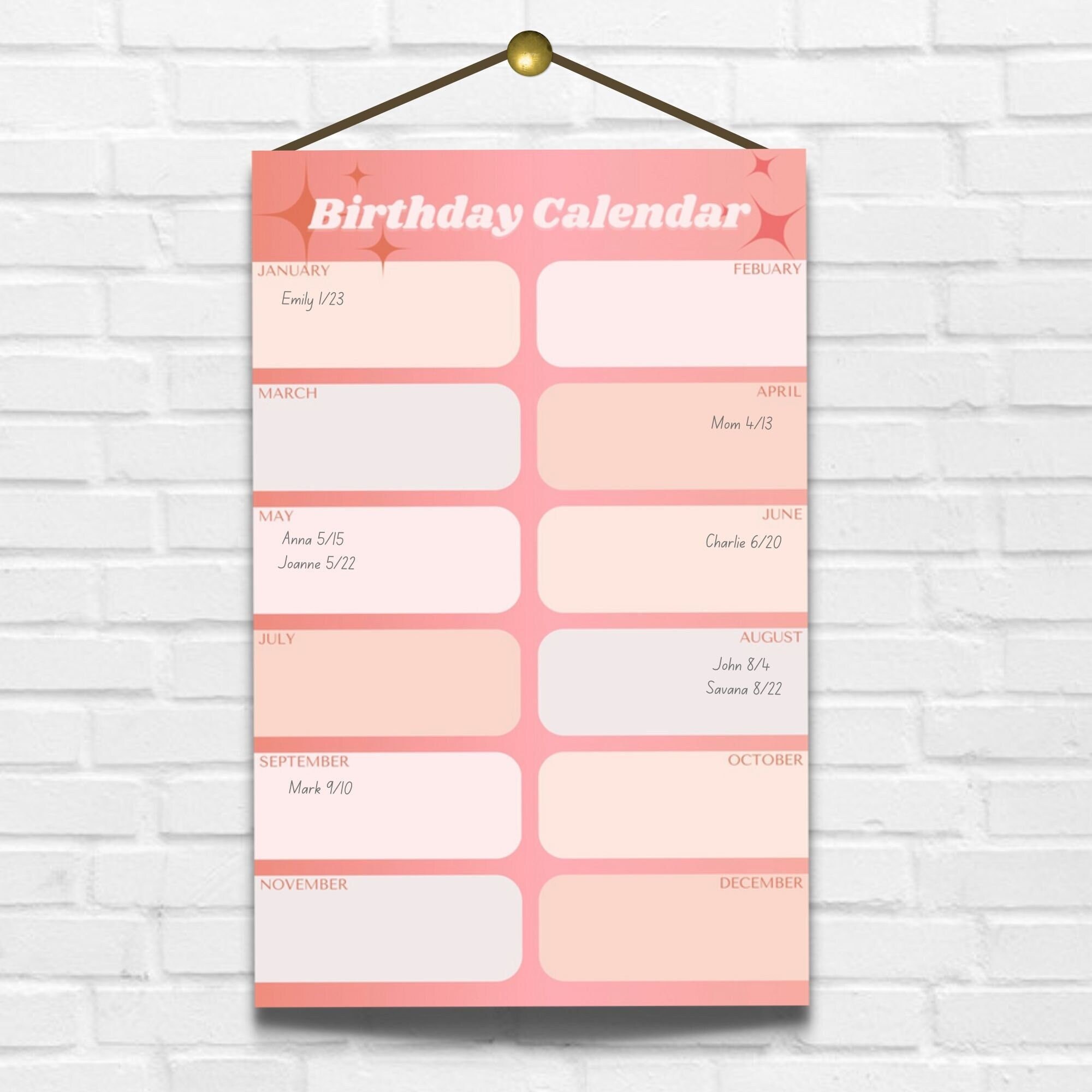 Birthday Calendar | Perpetual Birthday Calendar Digital Download - Etsy