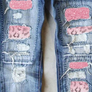 Leopard Patch Distressed Straight Leg Jeans Cute Jeans - Etsy
