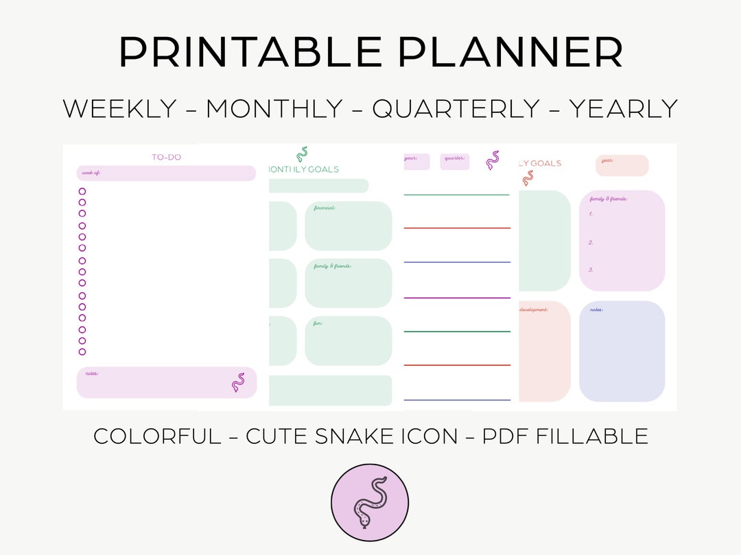 Color, Printable Planner. Weekly, Monthly, Quarterly, Yearly. Goal ...