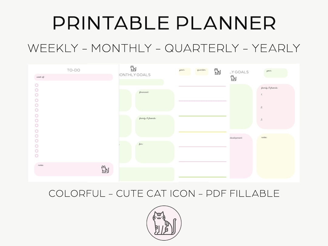 Color, Printable Planner. Weekly, Monthly, Quarterly, Yearly. Goal ...