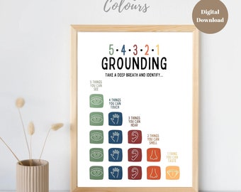 Grounding Technique Exercise Poster 54321 for Anxiety Relief School ...