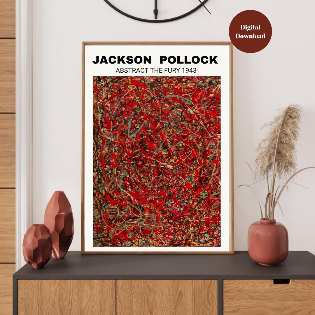 Jackson Pollock Exhibition Poster: Modern Red Abstract Art (digital ...
