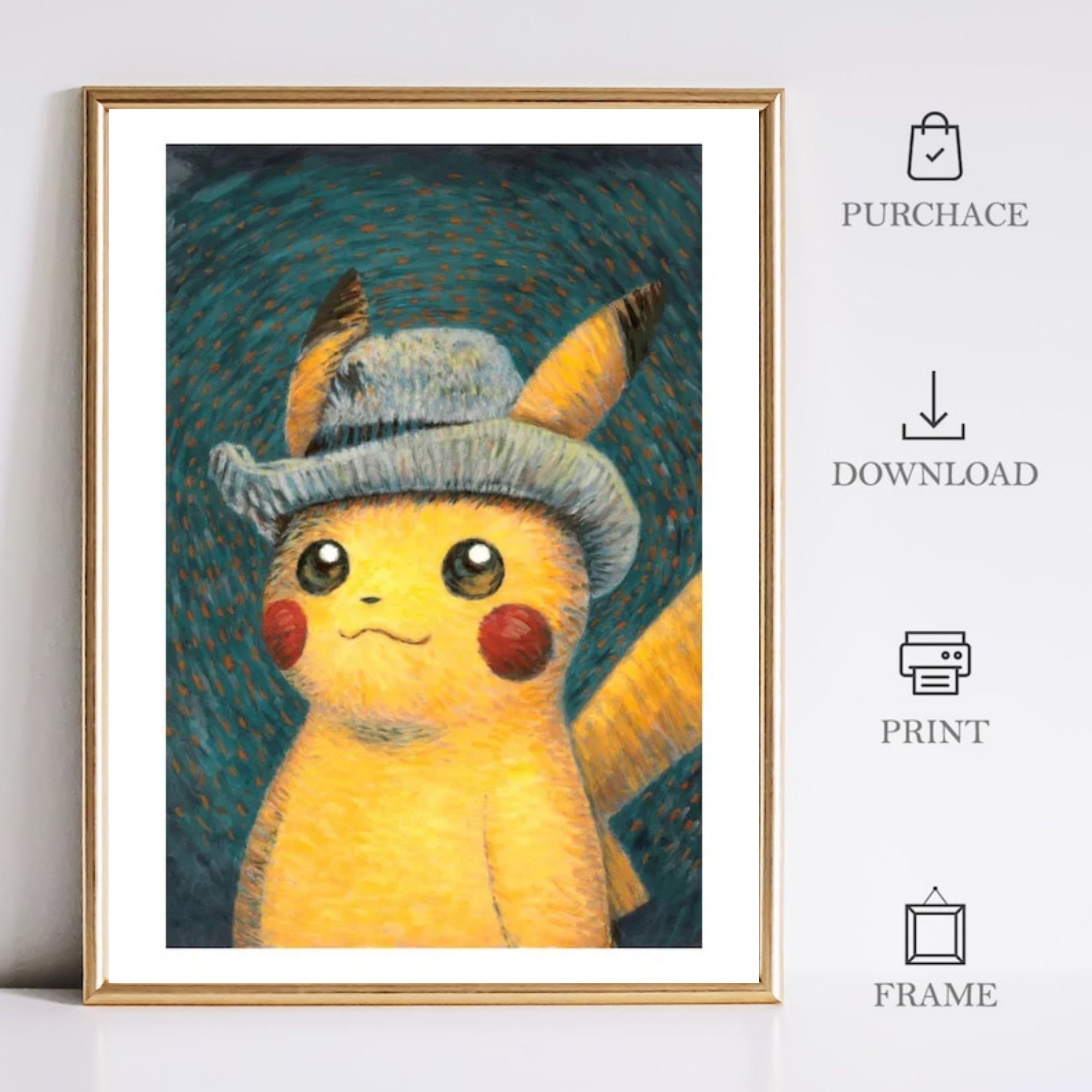 Pikachu Van Gogh Print, Pikachu Artwork, Pikachu İllustrator, Pokemon ...