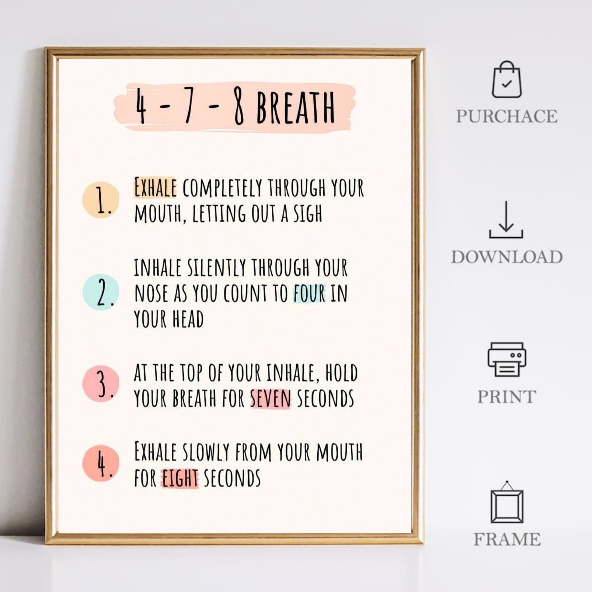 4-7-8 Breathing Technique Poster: Therapy Office Decor (digital ...