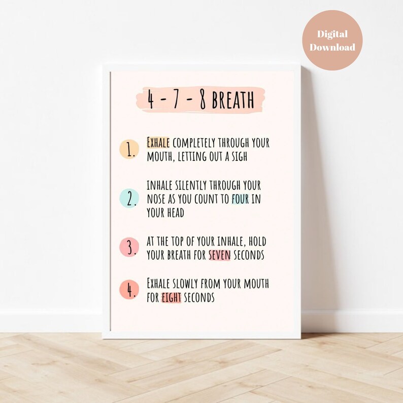 4-7-8 Breathing Technique Poster: Therapy Office Decor (digital ...