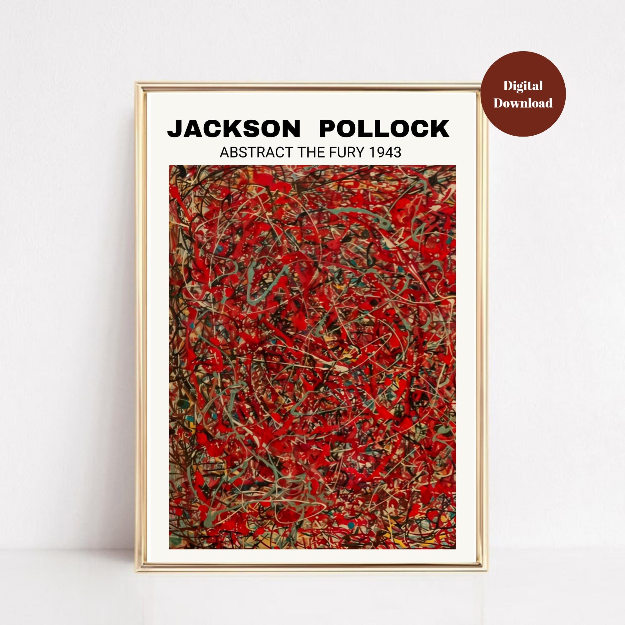 Jackson Pollock Exhibition Poster: Modern Red Abstract Art (digital ...
