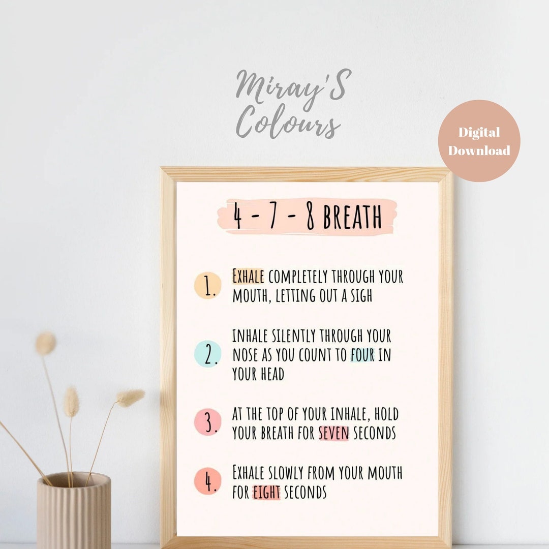 487 Breathing Technique Poster, Deep Breathing Poster, Therapy Office ...