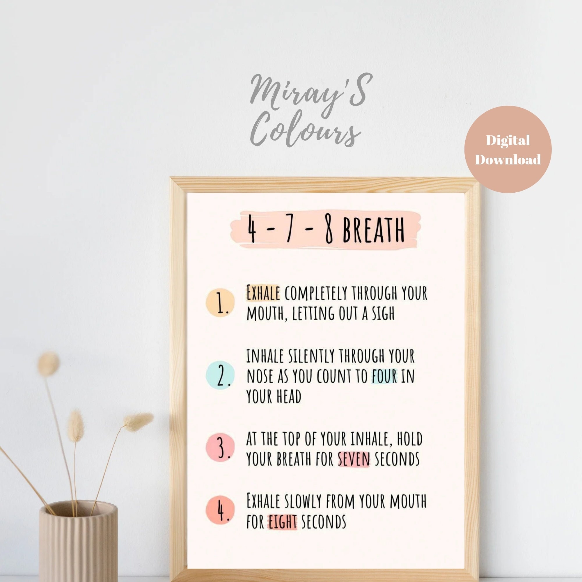 487 Breathing Technique Poster, Deep Breathing Poster, Therapy Office ...