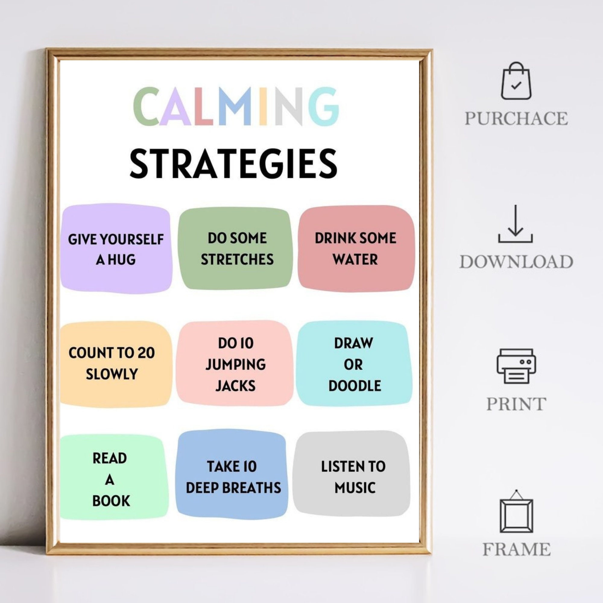 Calming Corner Strategies Poster Chart Therapy Office Decor Print ADHD ...