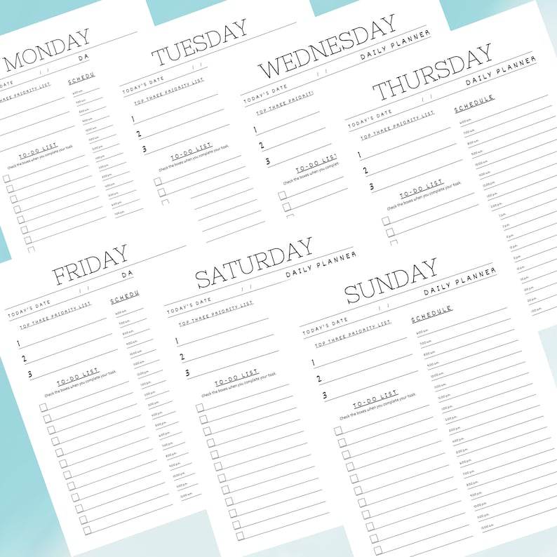 Monday Through Friday Printable Daily Planner - Digital Download - Etsy