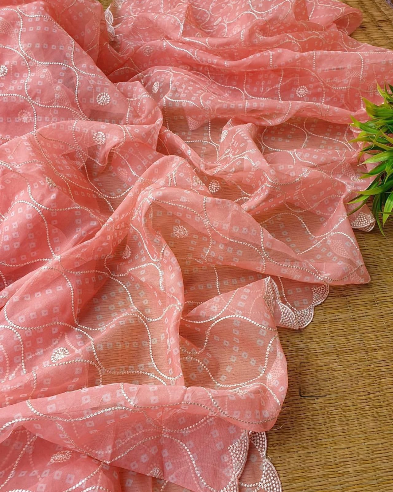 Pure Organza Saree With Bandini Print Nd Fancy Motif of White - Etsy