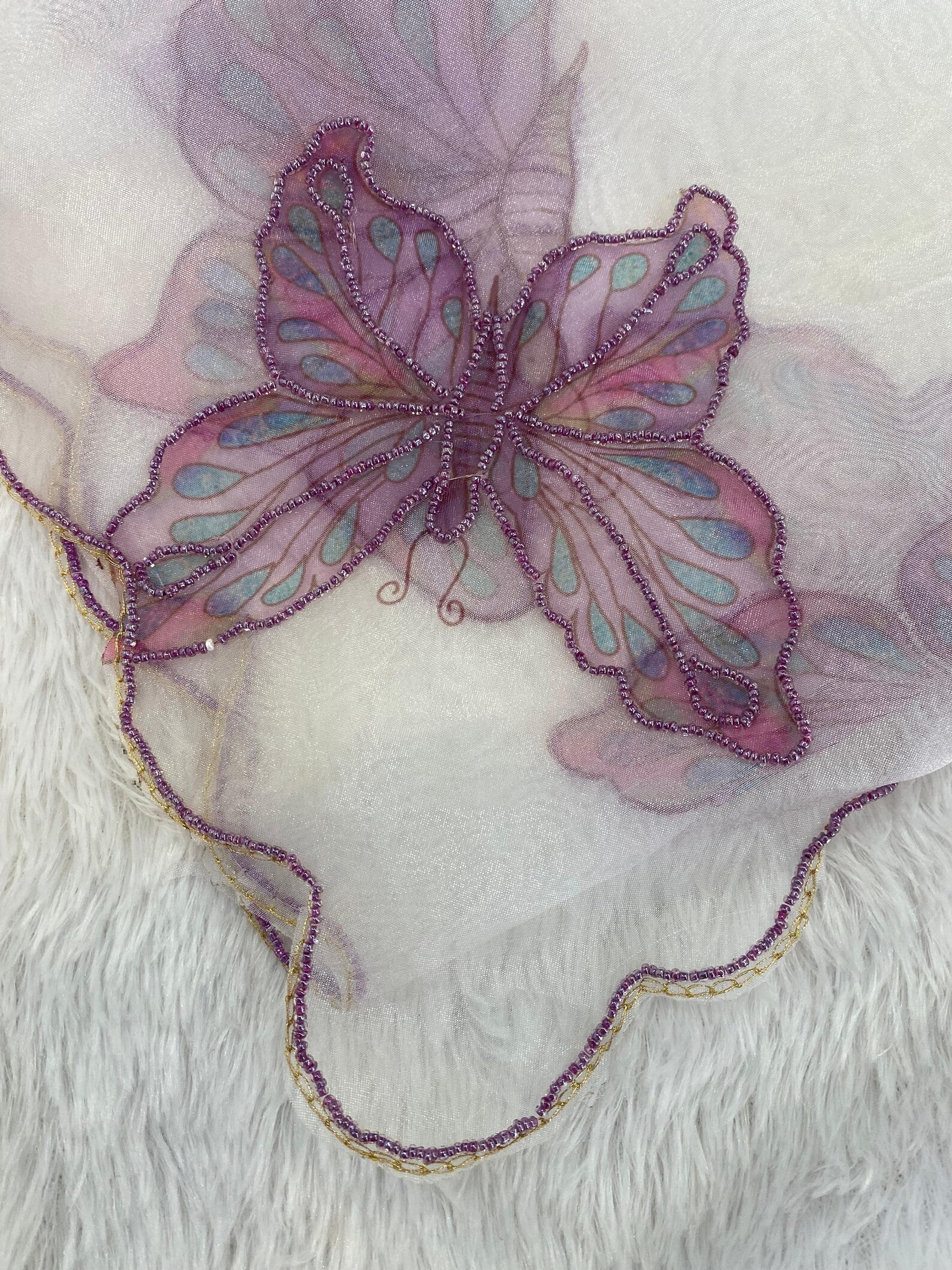 Pure Organza Butterfly Handprint Saree With Pearl Handwork in All Over ...