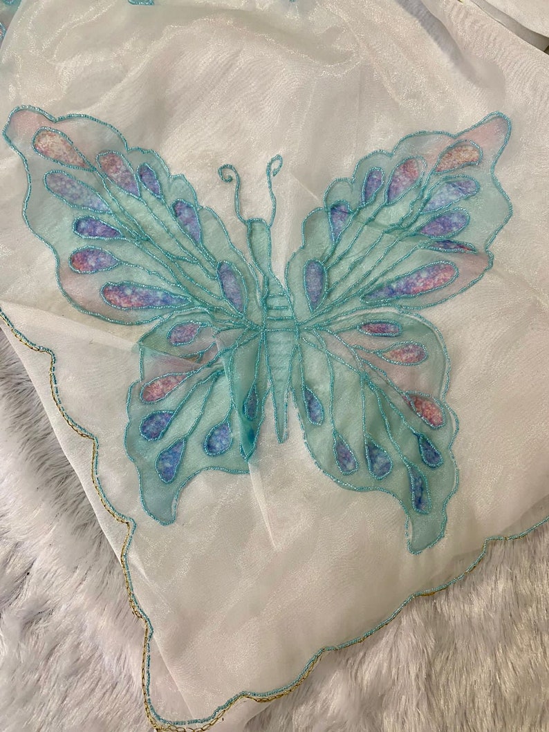 Butterfly Hand Print Saree With Pearl Handwork All Over Saree and Peral ...