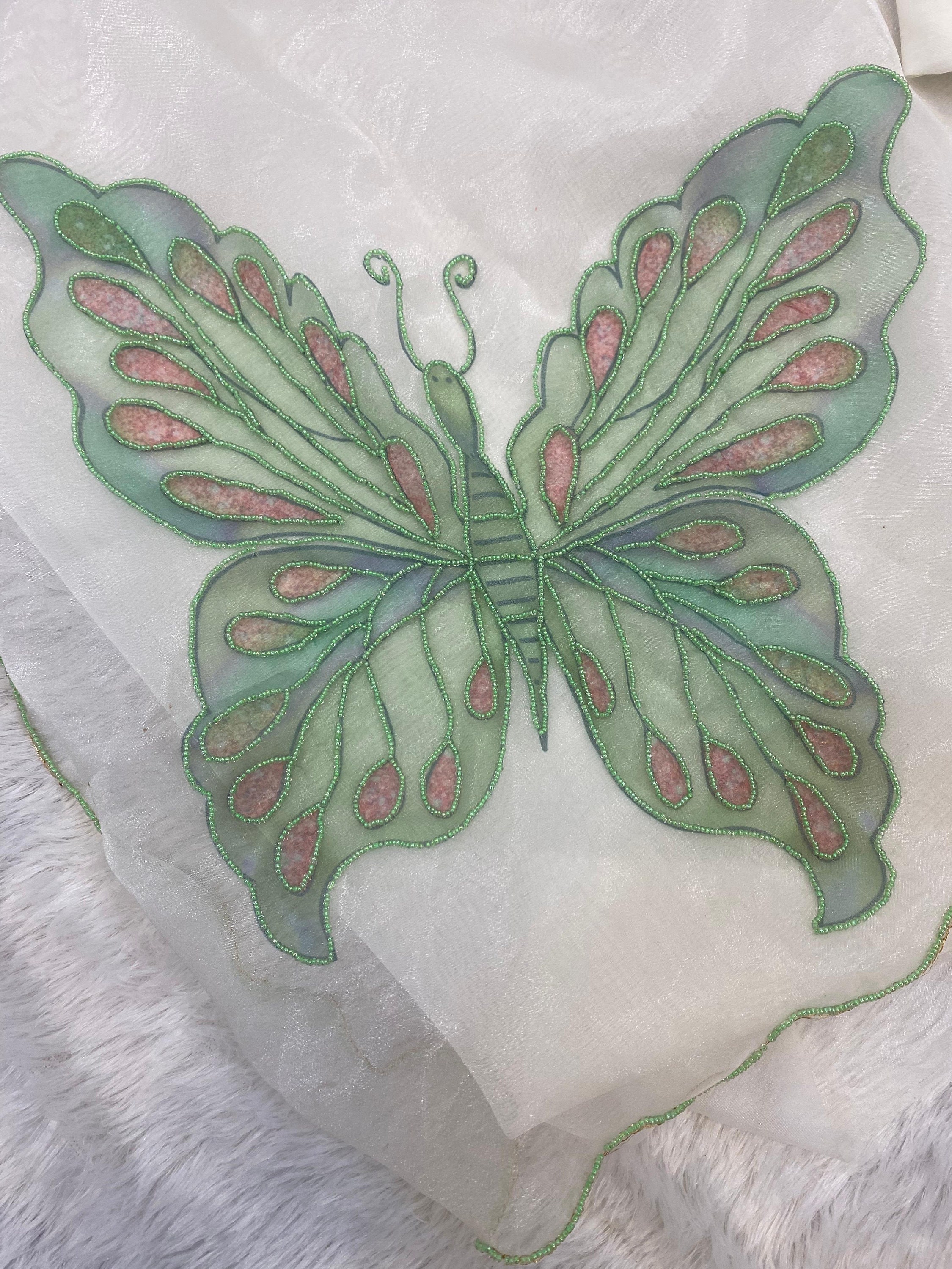 Pure Organza Butterfly Handprint Saree With Pearl Handwork in All Over ...