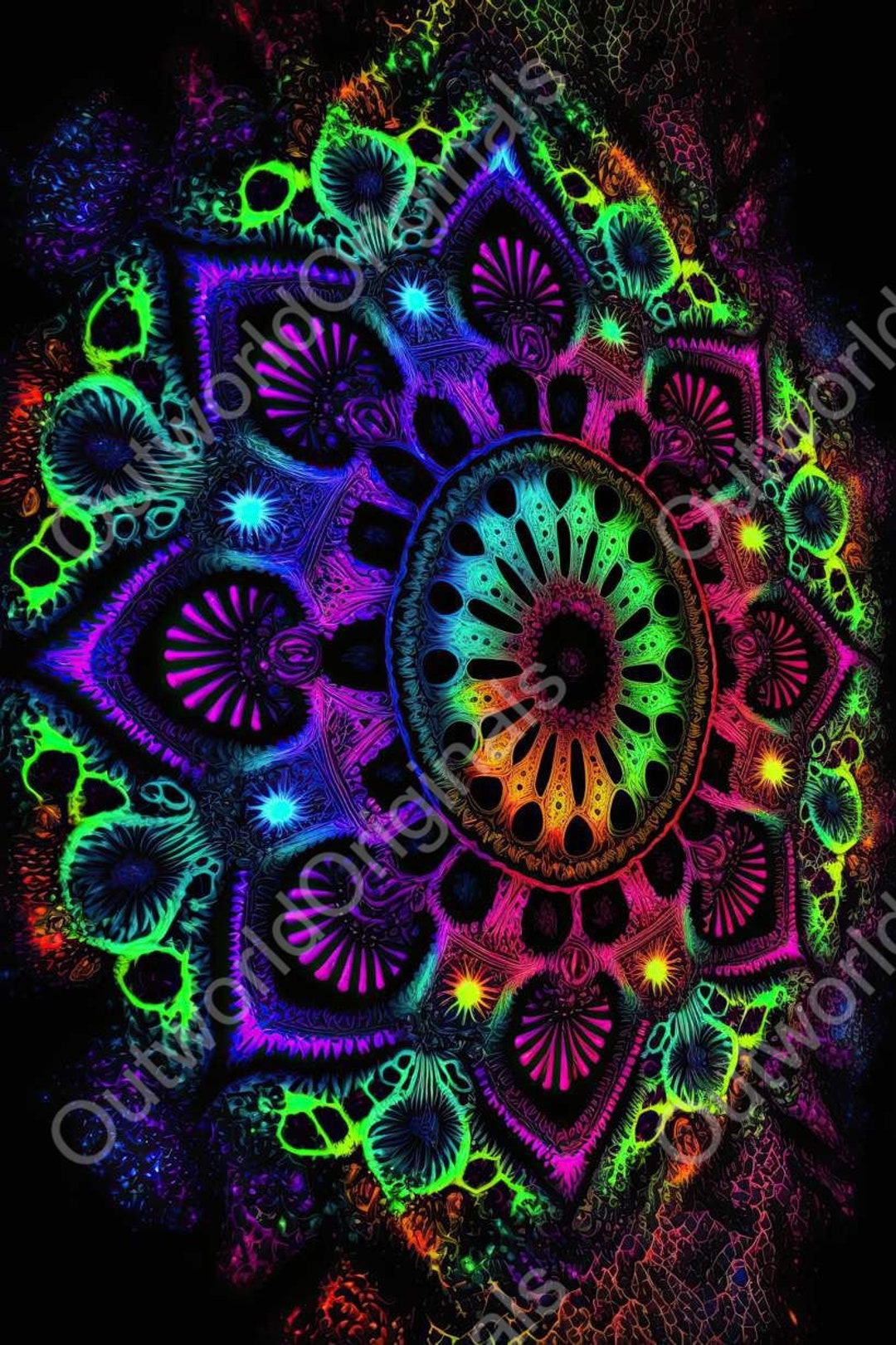 KALEIDOSCOPE PRINT, Blacklight Art, Vibrant Color Design Blacklight ...