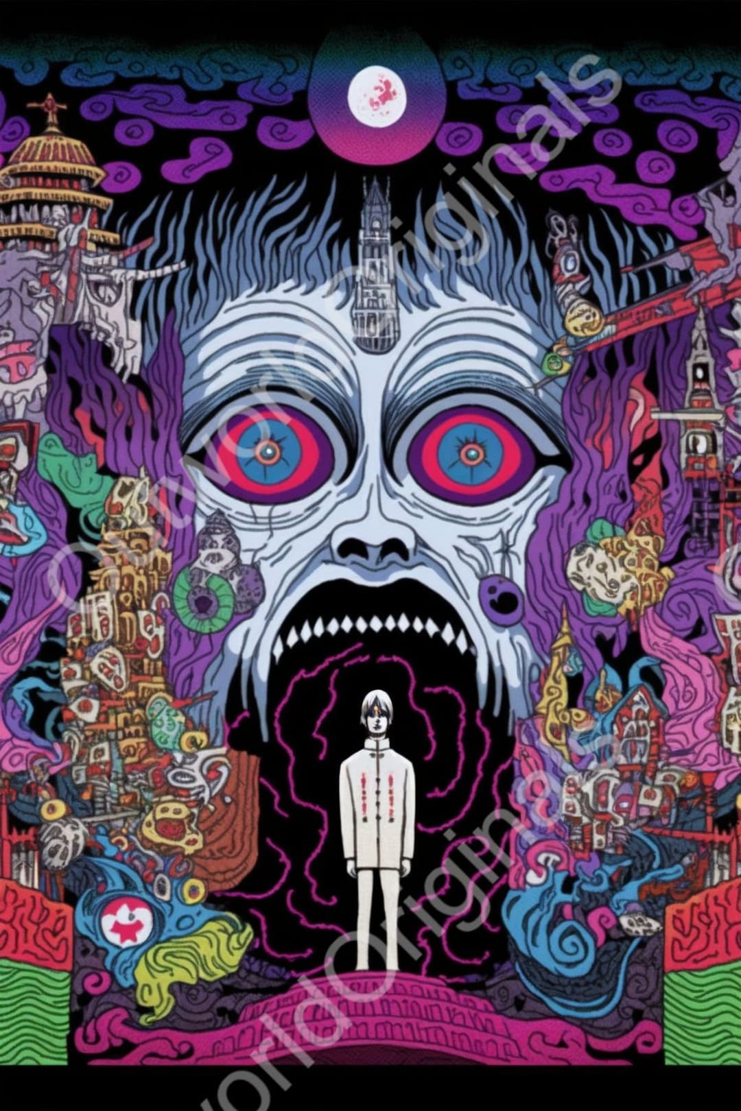 JUNJI ITO Style ANIME Horror Art Print. Digital, Vibrant Color Design ...