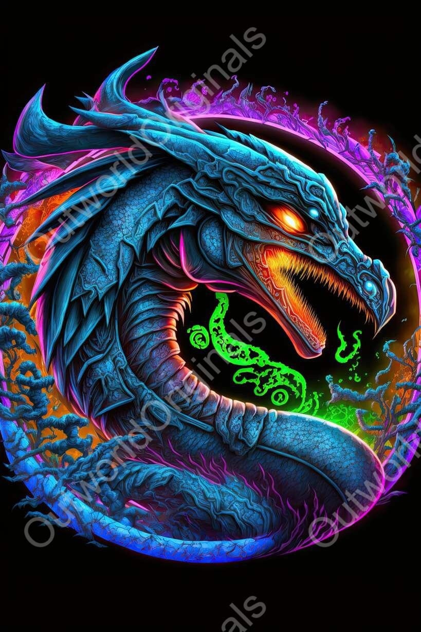 BLACKLIGHT DRAGON Bundle Digital Art Vibrant Color Design Blacklight ...