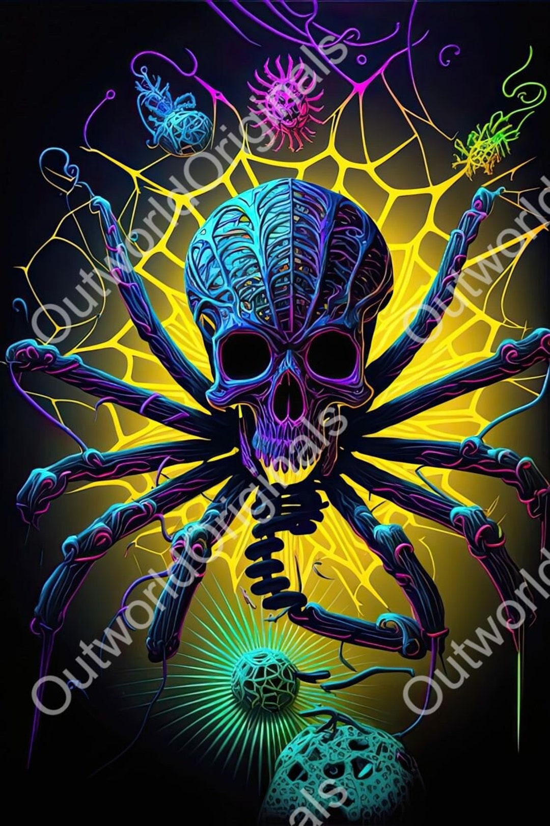 BLACKLIGHT SKULL Digital Vibrant Color Design Blacklight UV Reactive ...