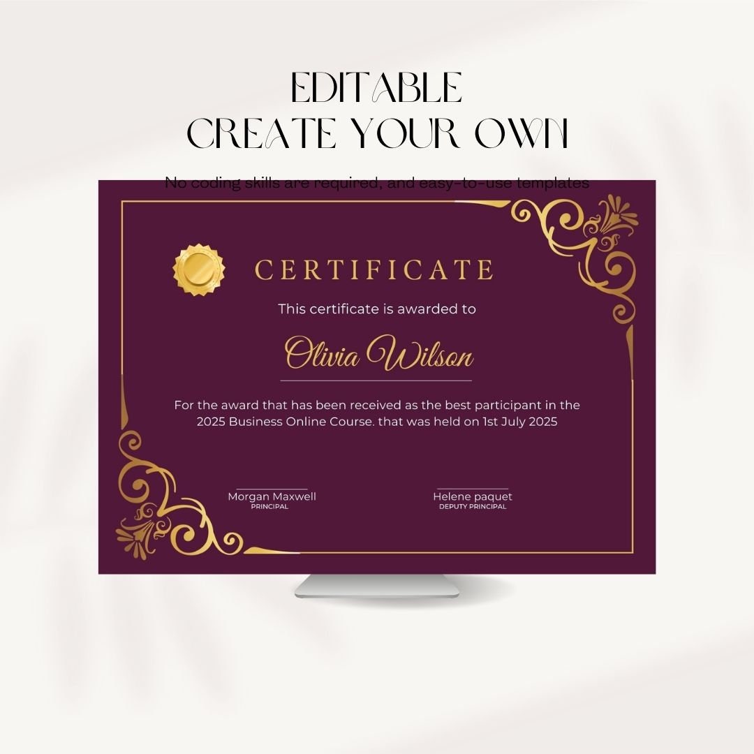 Editable Certificate Template, Certificate of Completion, Achievement ...