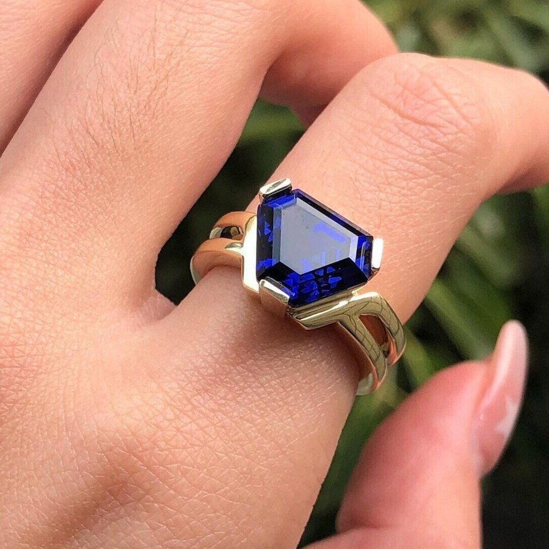 Super Men Cut Blue Sapphire Men's Ring, 925 Sterling Silver Unique ...