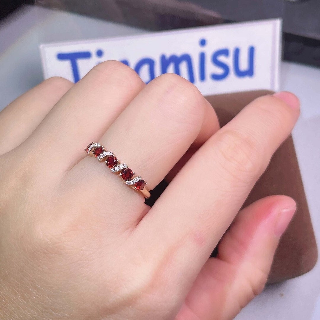 Round Garnet Band Garnet Wedding Ring 14k Gold Plated Band - Etsy UK