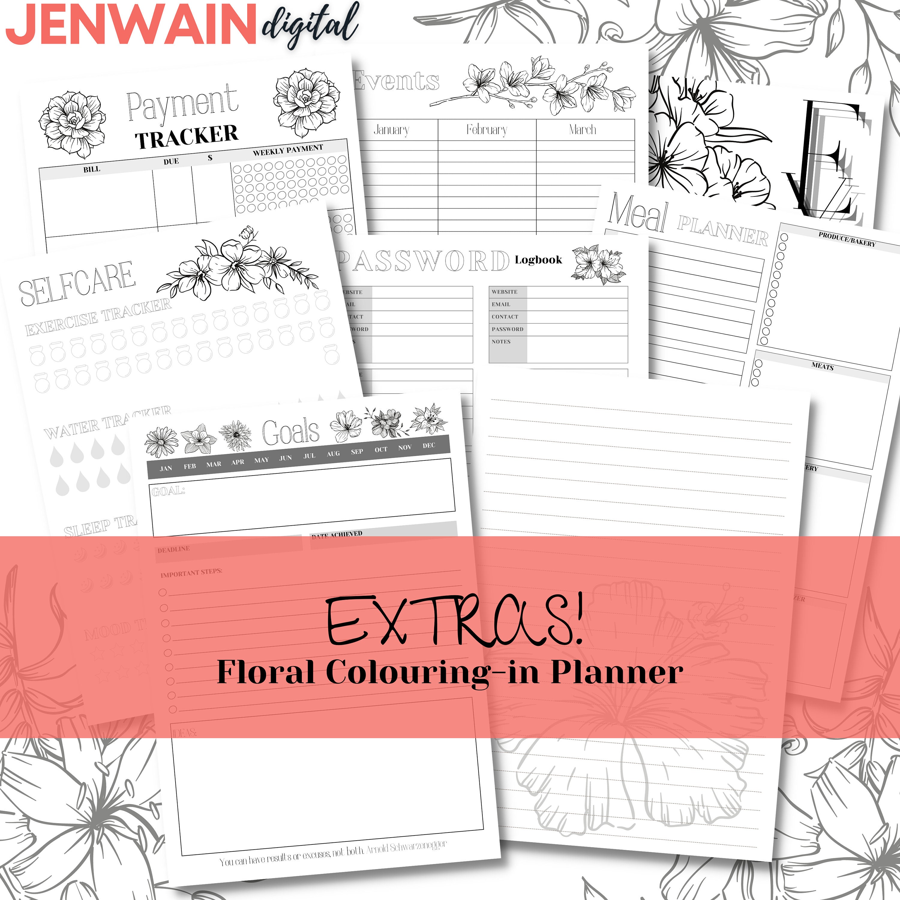 Printable Planner, Personal Planner Bundle, Colour In, Flowers Daily ...
