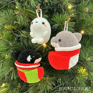 PATTERN Christmas Seal, Dolphin, Orca, Christmas Stocking Crochet ...