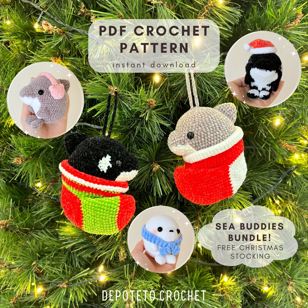PATTERN Christmas Seal, Dolphin, Orca, Christmas Stocking Crochet ...