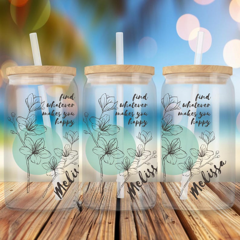 Custom Flower Glass Cup With Name Flower Coffee Glass Personalized ...