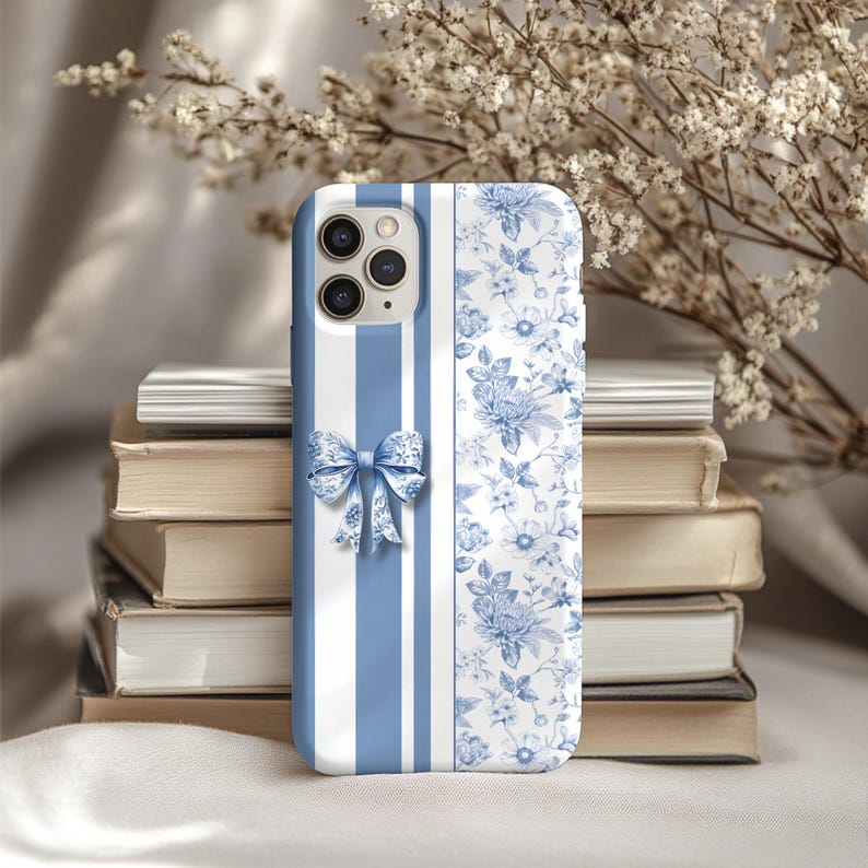 Blue Floral Toile Coquette Phonecase Blue Bow Cute Phone Case Bow ...