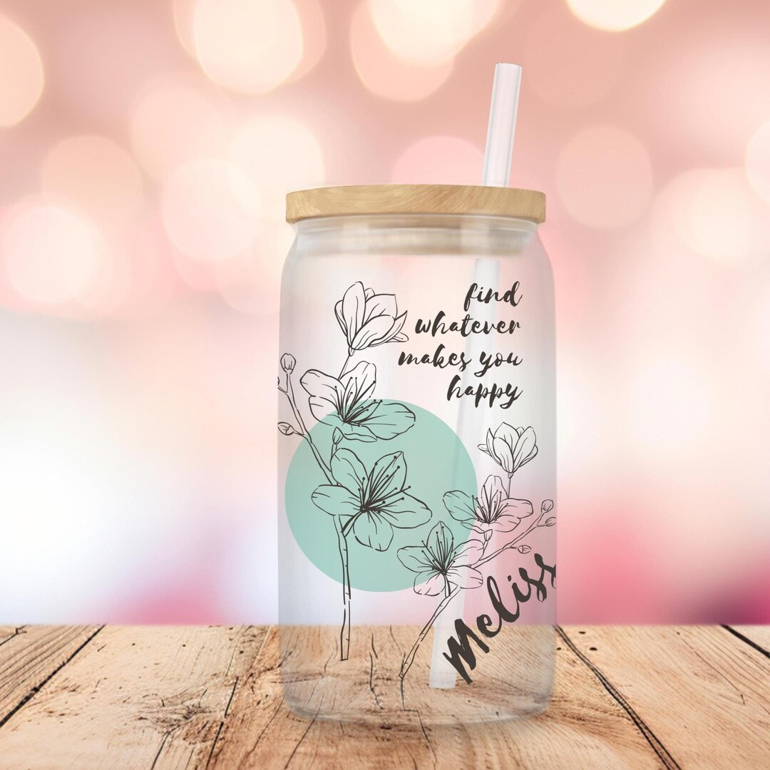 Custom Flower Glass Cup With Name Flower Coffee Glass Personalized ...